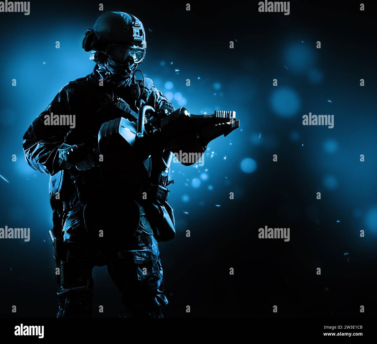 Special group soldier holds a jack to open the doors. Mesh media Stock ...