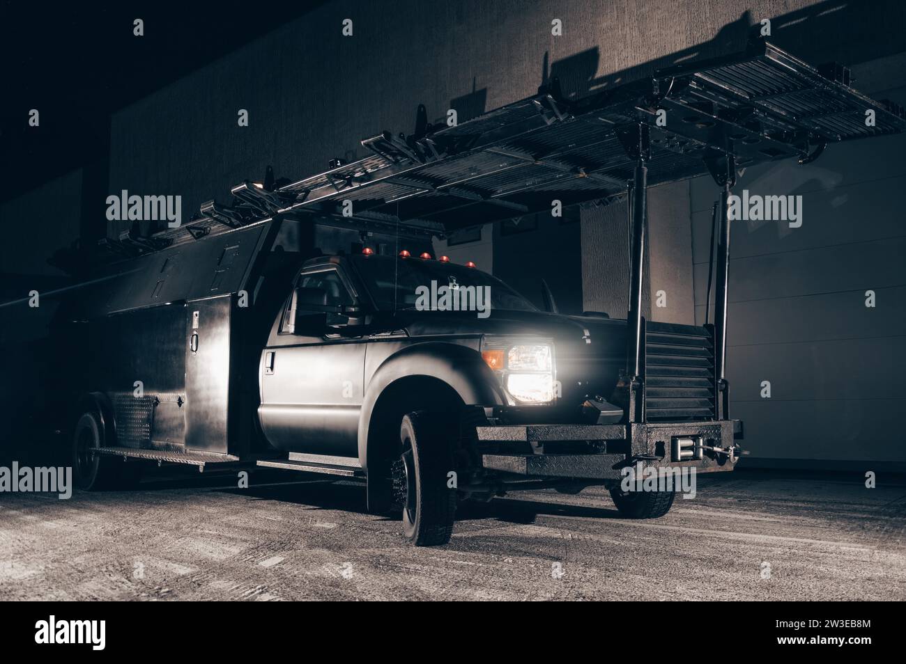 Image of a truck with a ladder on the roof. Anti-terror concept ...