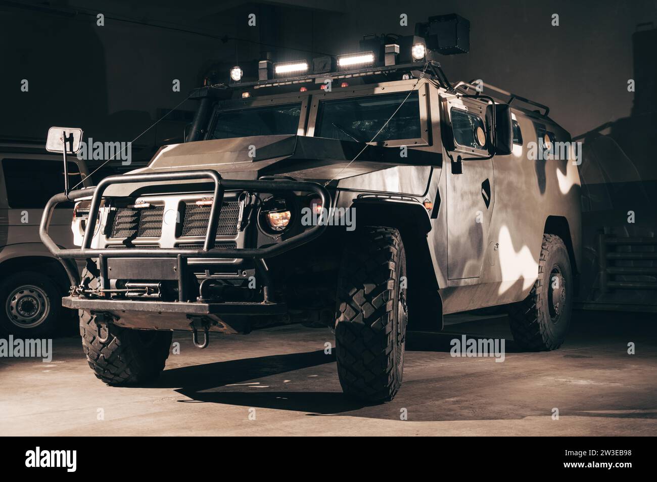 Image of a military truck with a machine gun on the roof. Anti-terror ...