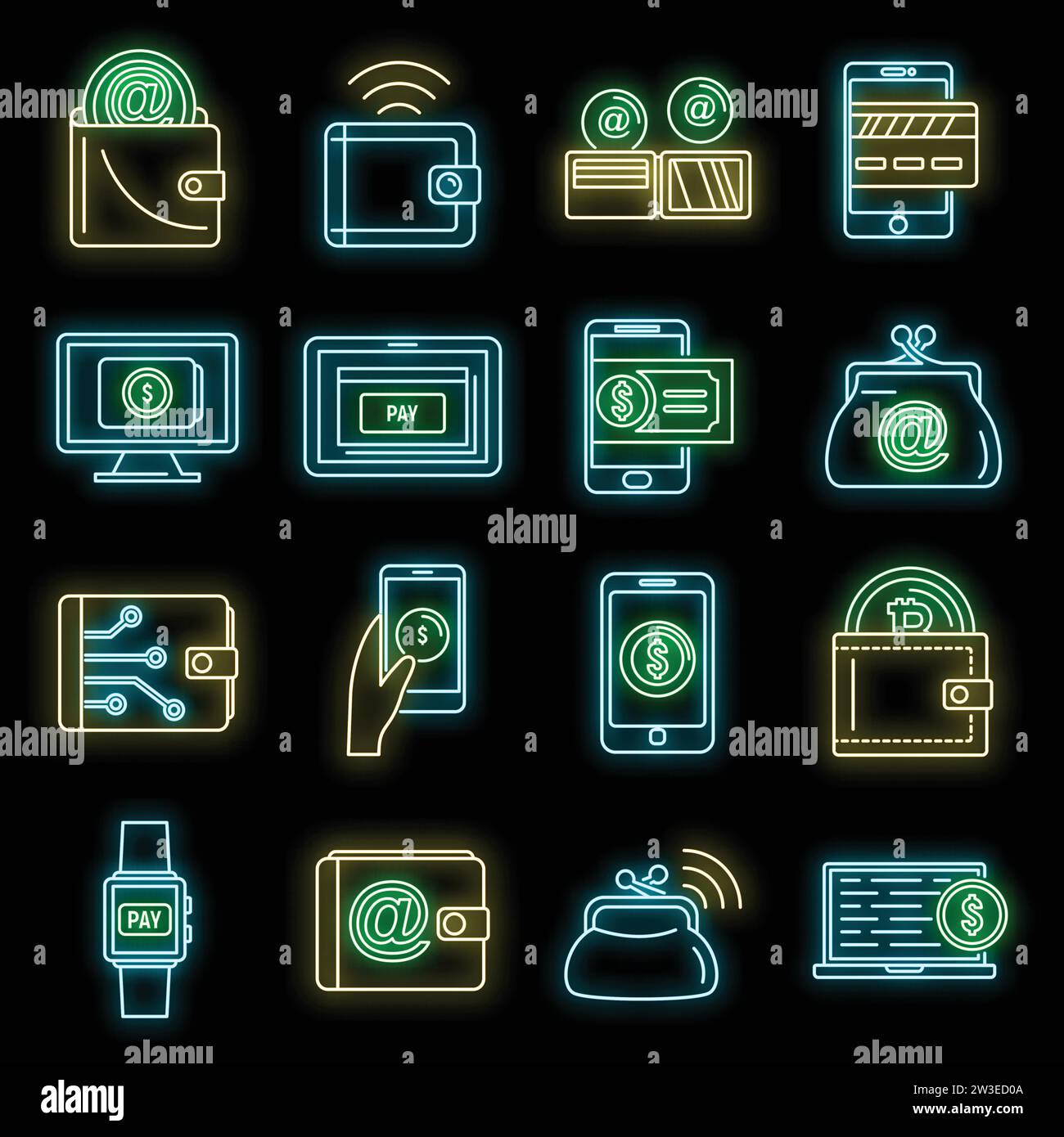 Modern digital wallet icons set. Outline set of modern digital wallet ... Modern digital wallet icons set. Outline set of modern digital wallet ...