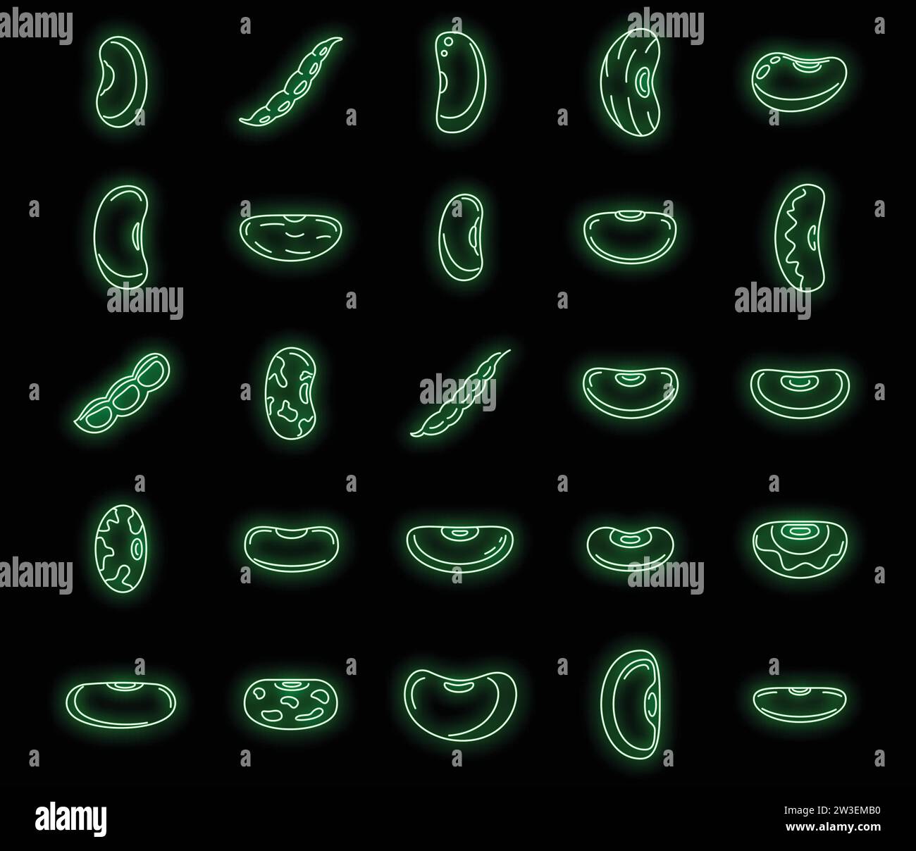 Legume kidney bean icons set. Outline set of legume kidney bean vector ...