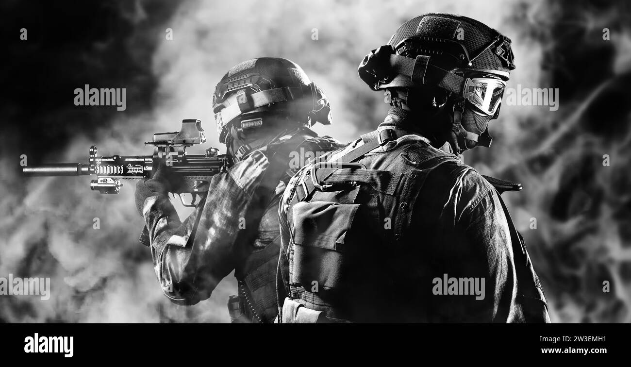 Group of fighters of a special unit covers the withdrawal of members of ...