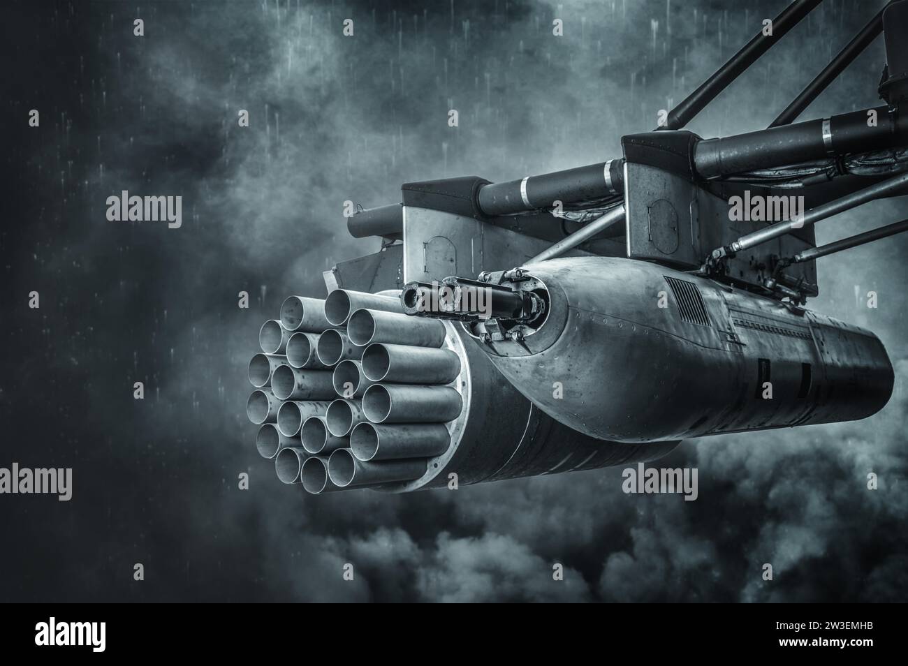 Image of the armament of a combat military helicopter. A missile ...