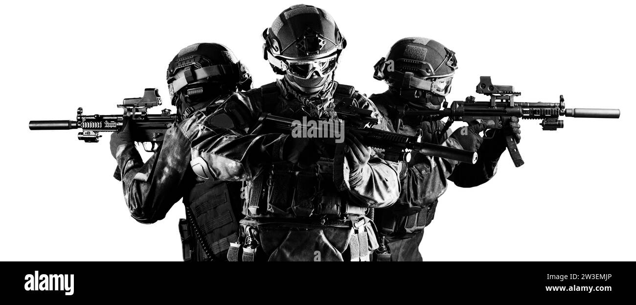 Group of fighters of a special unit covers the withdrawal of members of ...