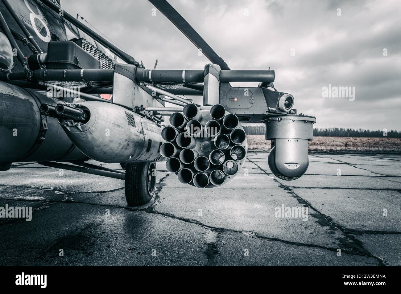 Image of the armament of a combat military helicopter. A missile ...