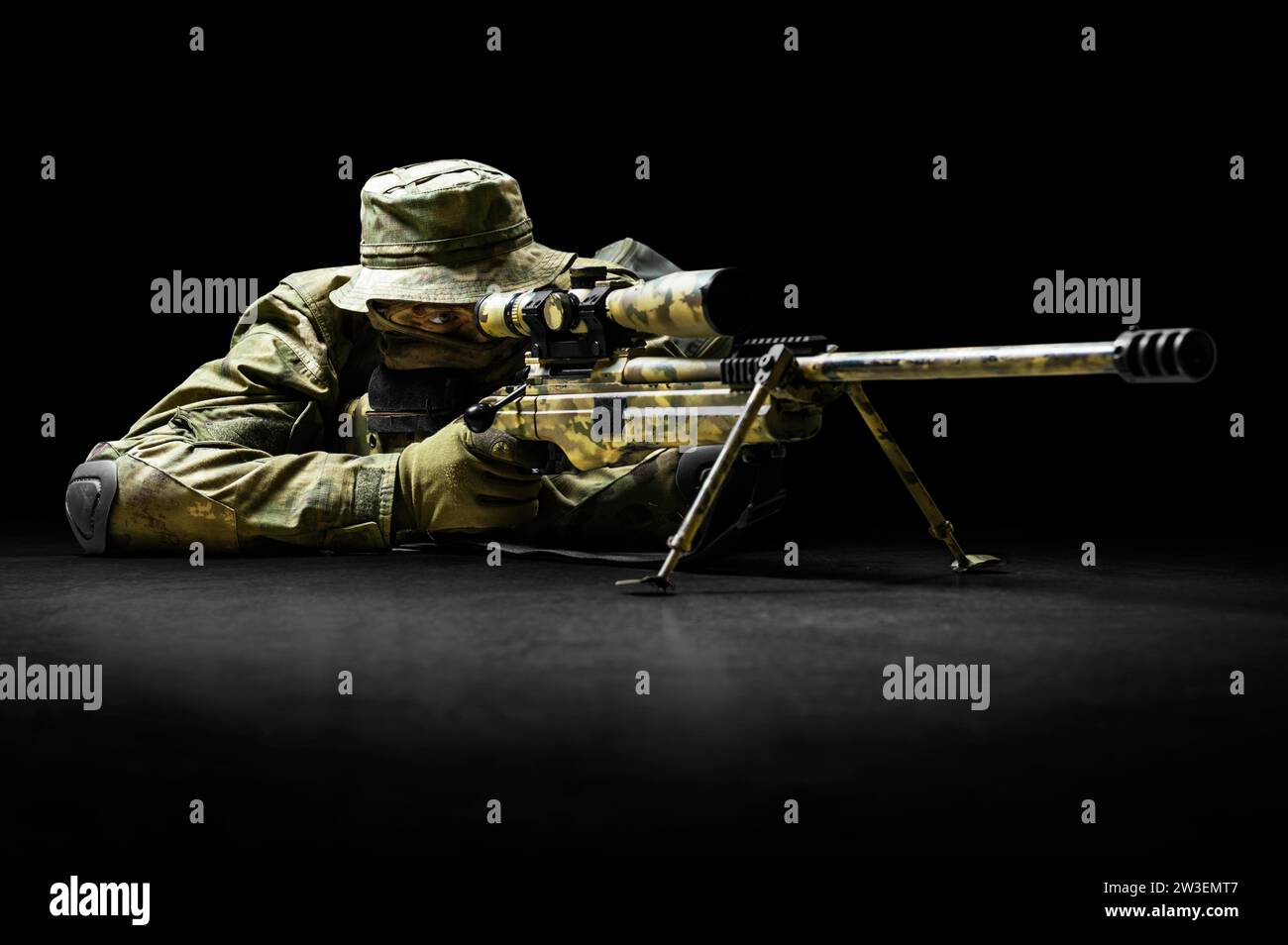 Sniper took the position and waits for the goal. Mixed media Stock Photo - Alamy