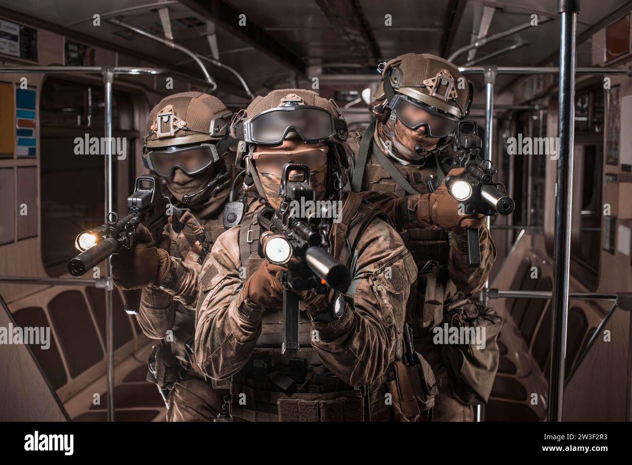 Soldiers of a special anti-terrorist unit storm a railway carriage in ...