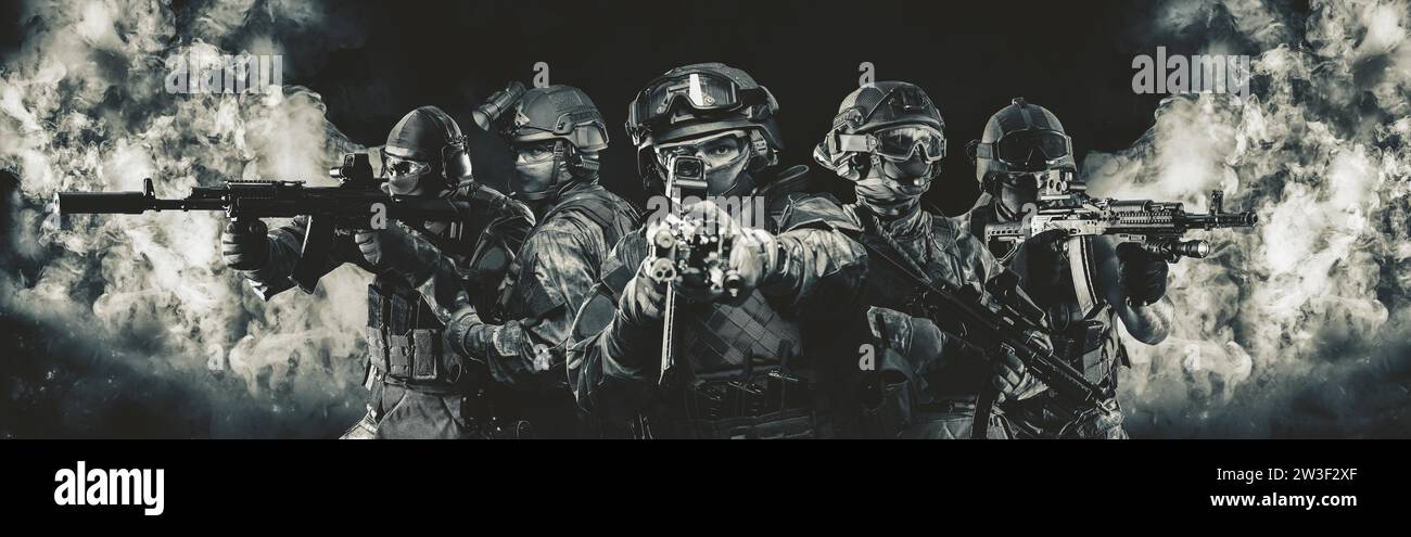 The group of special forces. Portrait of five military men. The concept ...
