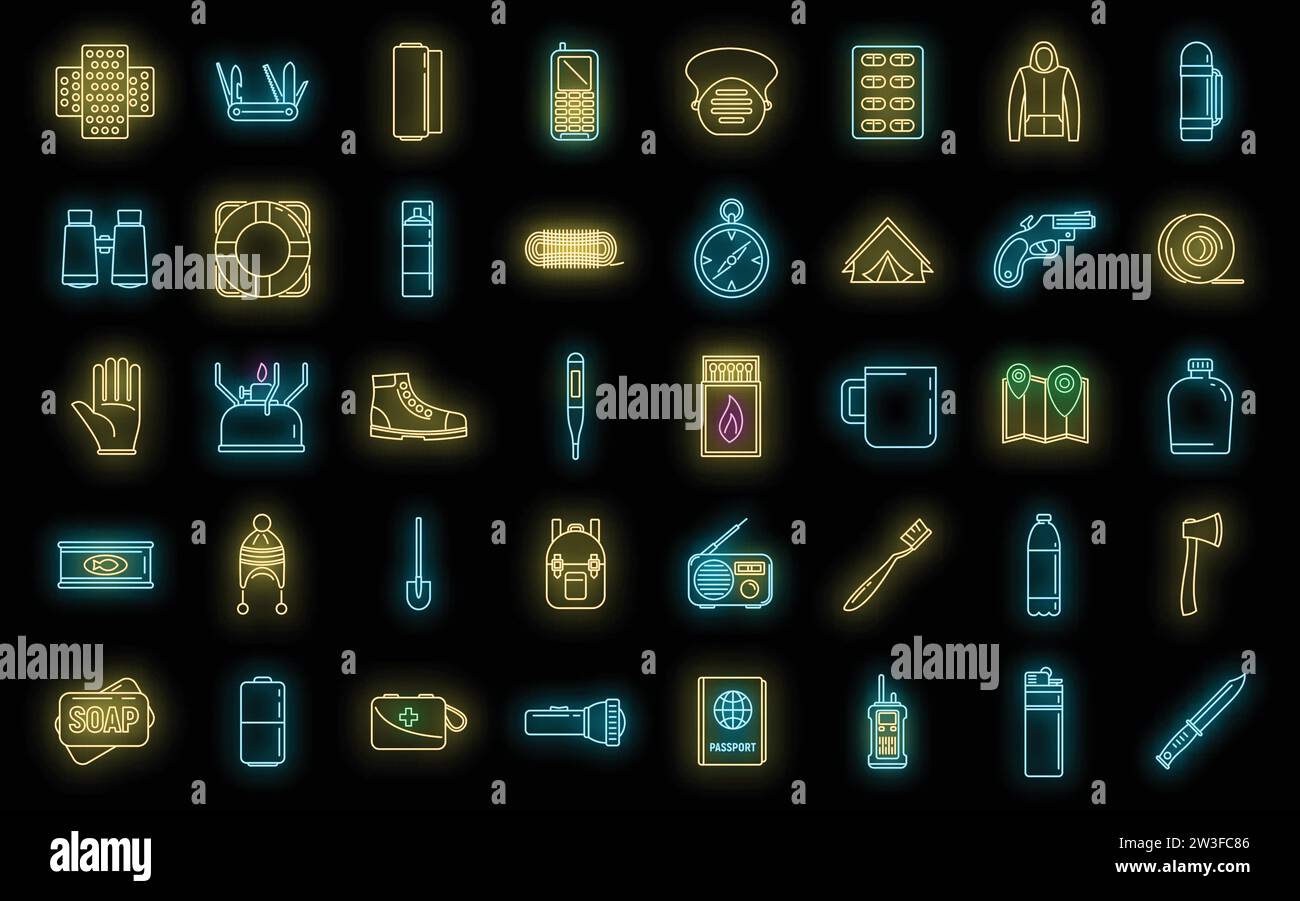 Survival activity icons set. Outline set of survival activity vector ...