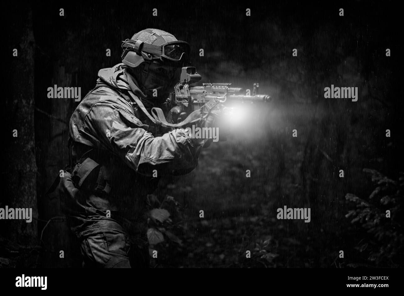 Portrait of a commando in the forest. The concept of military ...