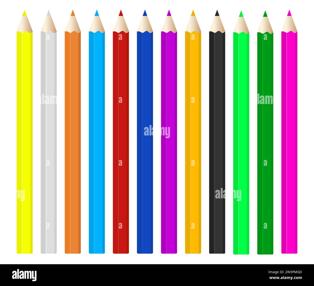 Set of realistic pencils illustration. Pen, drawing, eraser, sharpener ...