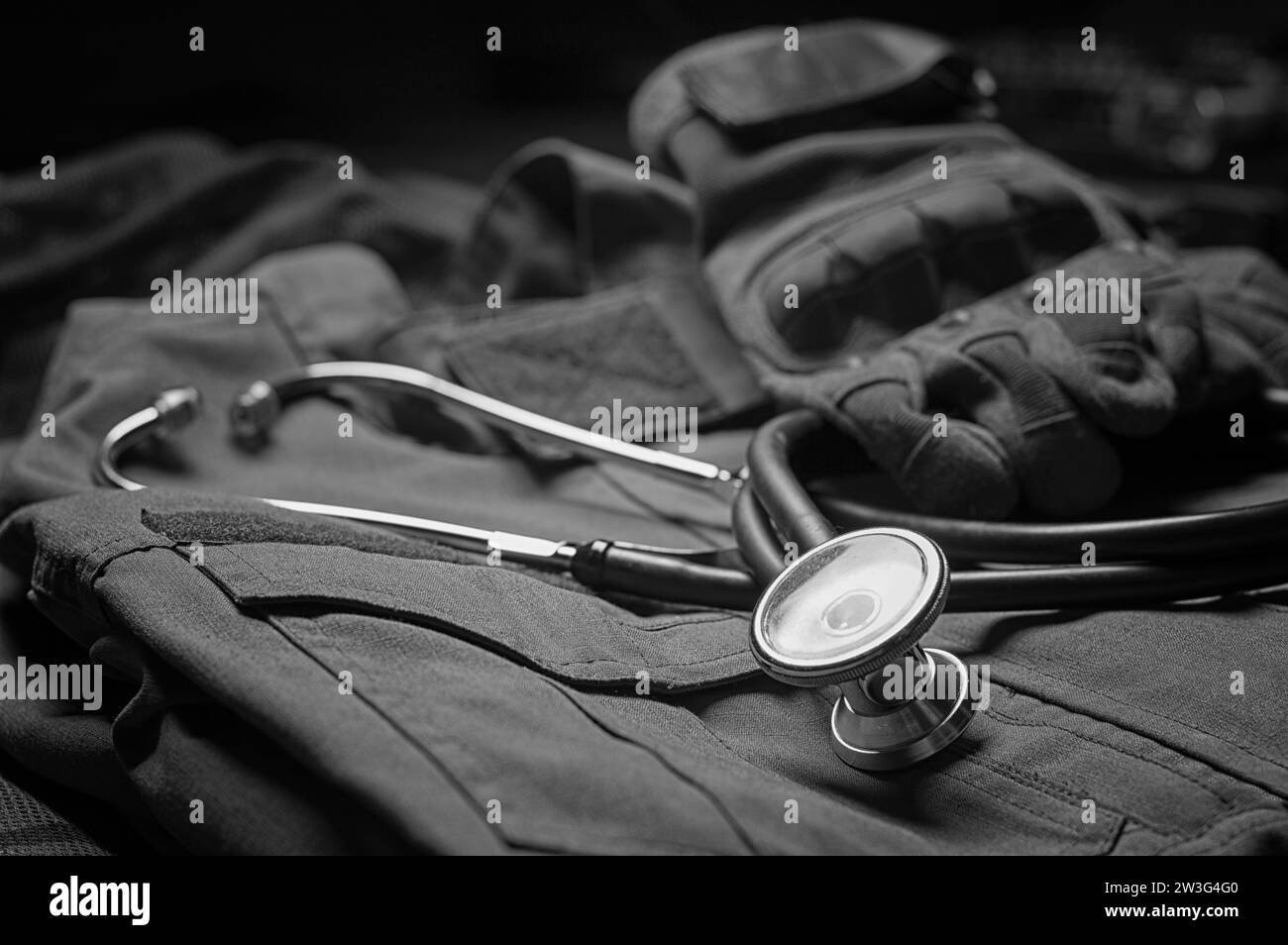 Stethoscope lies on the uniform of a US soldier. The concept of health ...