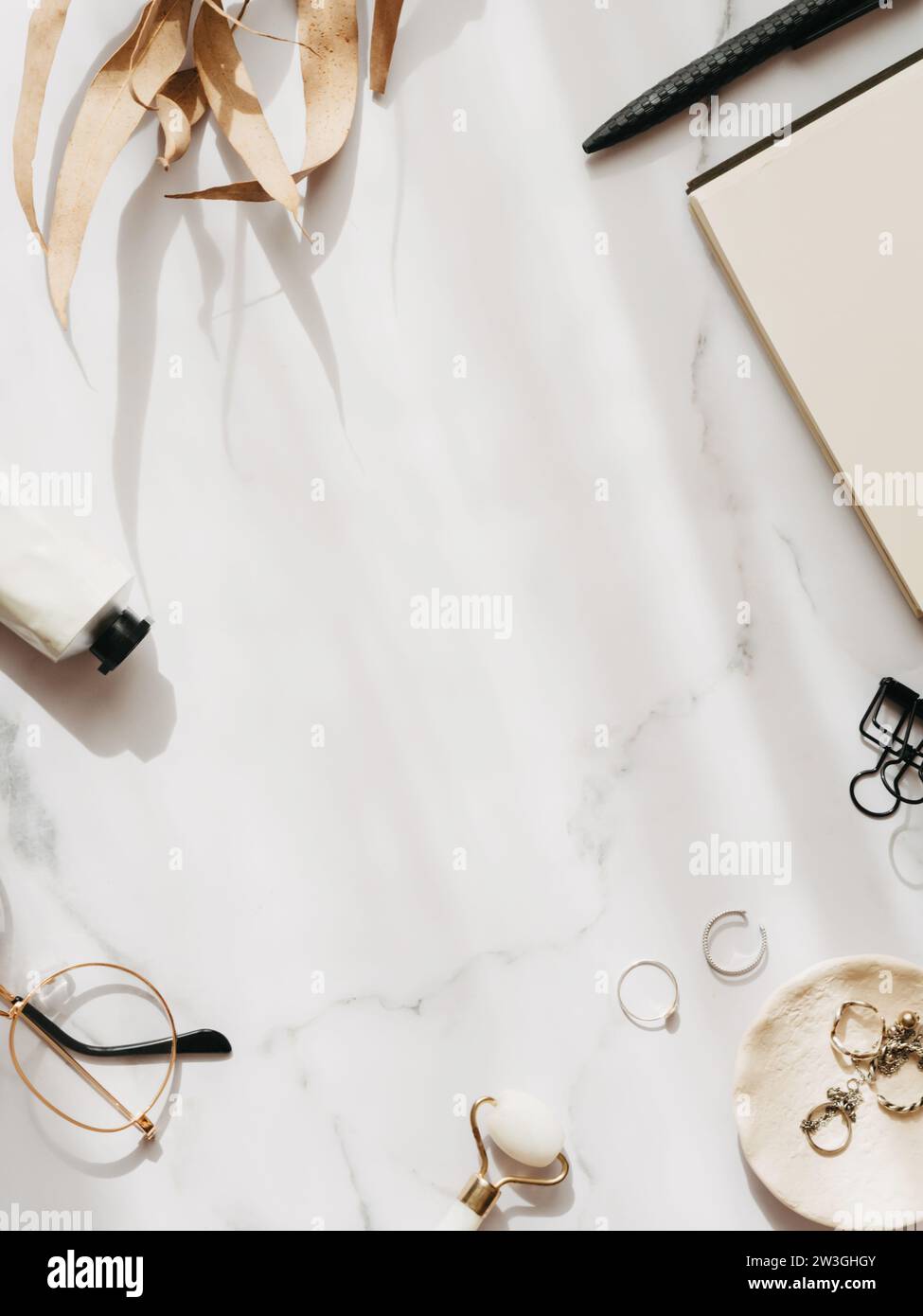 Aesthetic composition with modern notebook, stationery, fashion ...