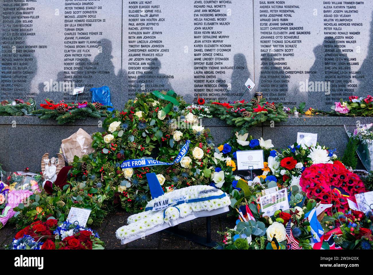 Wreaths and floral tributes laid during a ceremony to mark the 35th ...