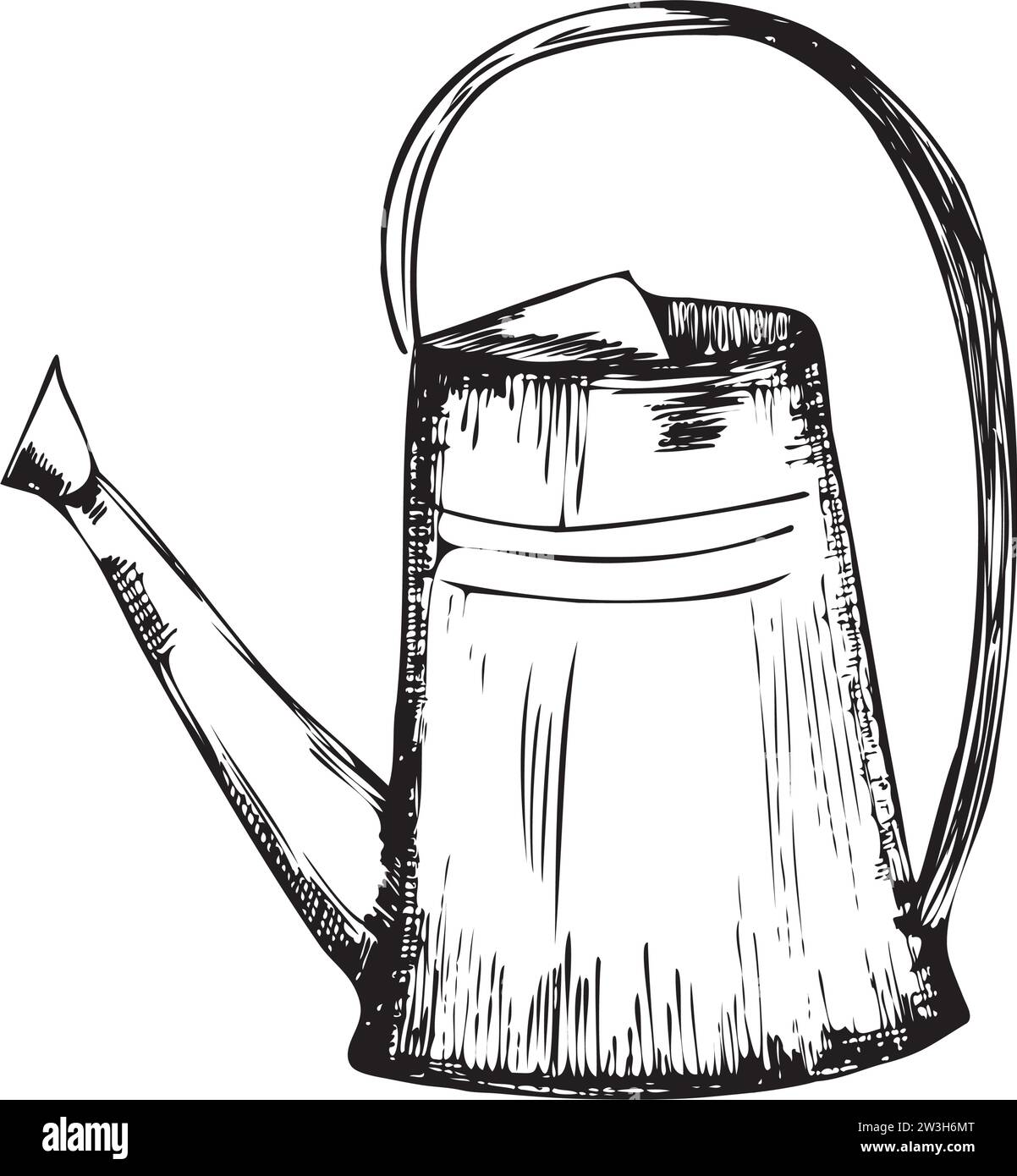 Hand-drawn ink illustration. Watering can for gardening set of ...