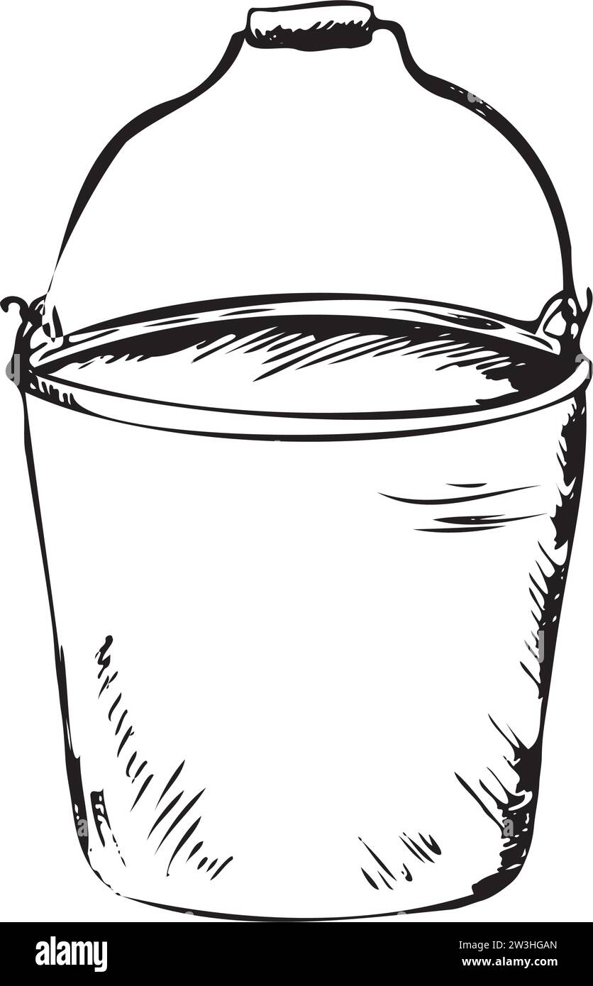 Hand-drawn ink illustration. Garden bucket for gardening set of ...