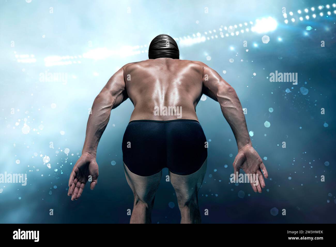 Portrait of a swimmer on the background of a sports arena. The concept ...