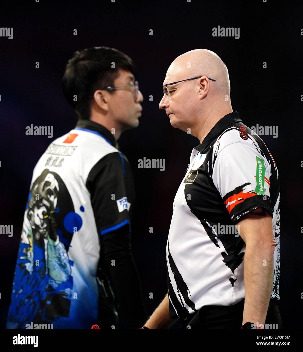 Mickey Mansell in action against Xiaochen Zong (left) on day seven of ...