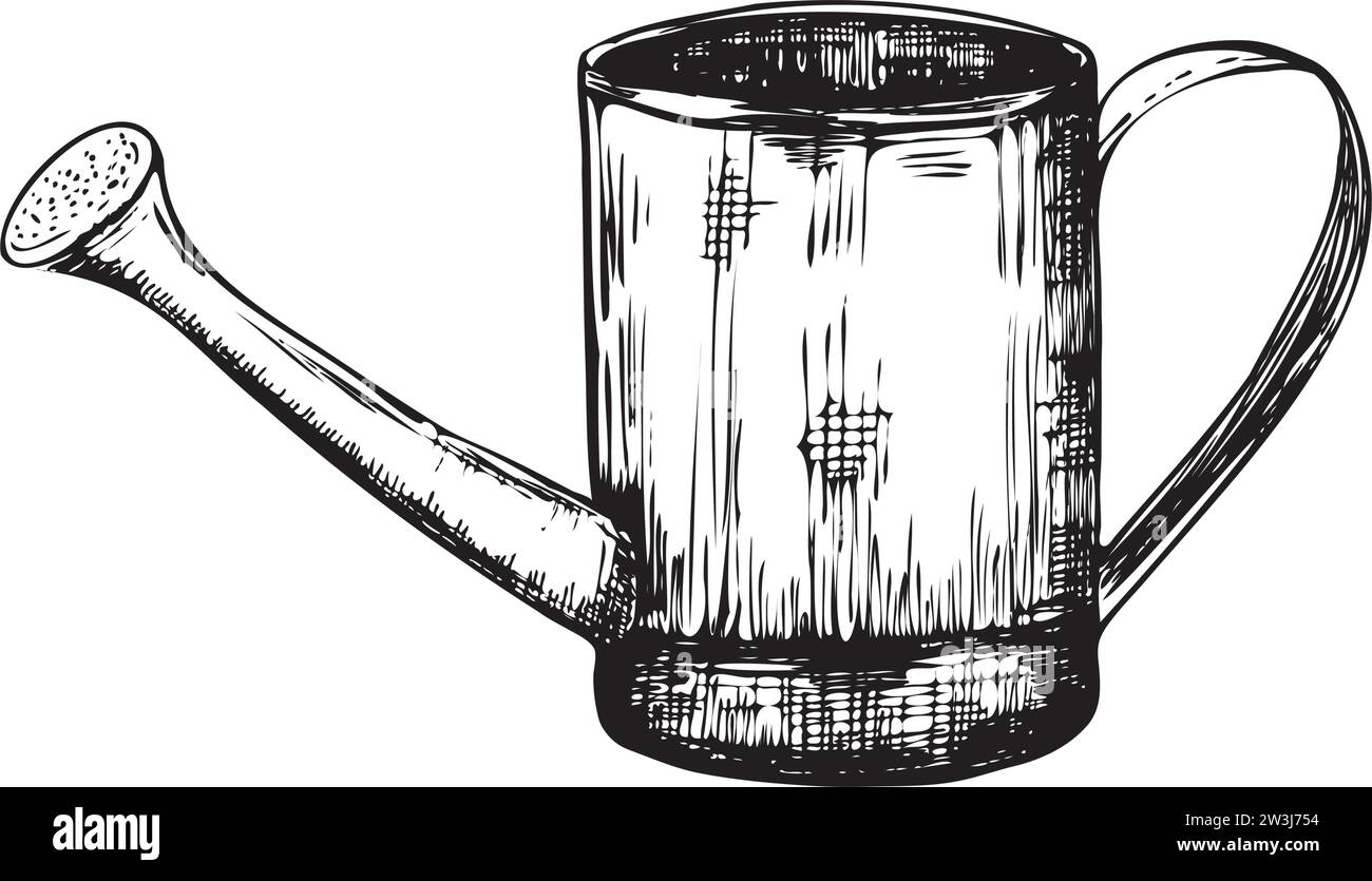 Hand-drawn ink illustration. Watering can for gardening set of ...