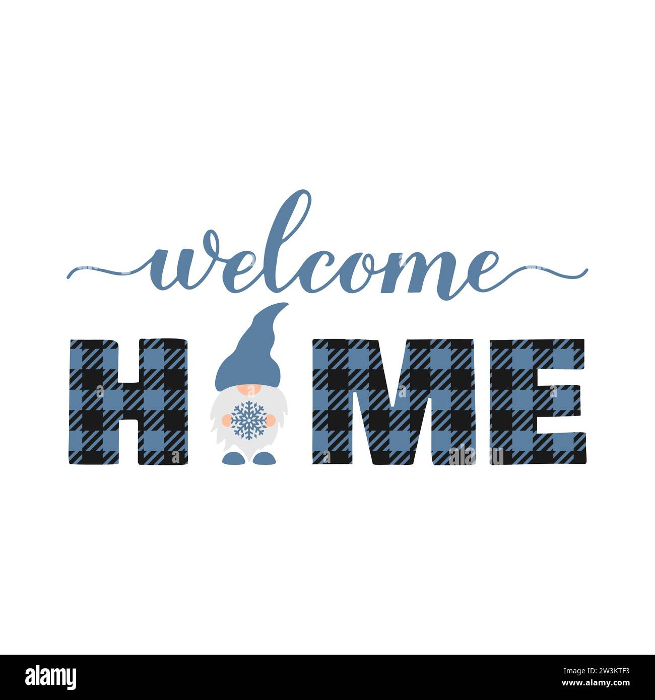 Welcome home lettering with cute gnome. Winter decorations. Vertical ...