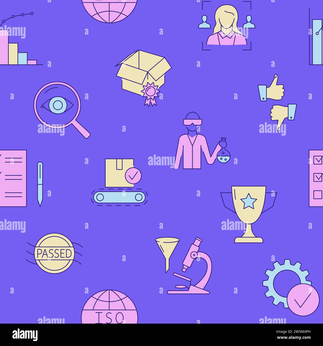 Product quality control seamless pattern in colored line style. Vector ...