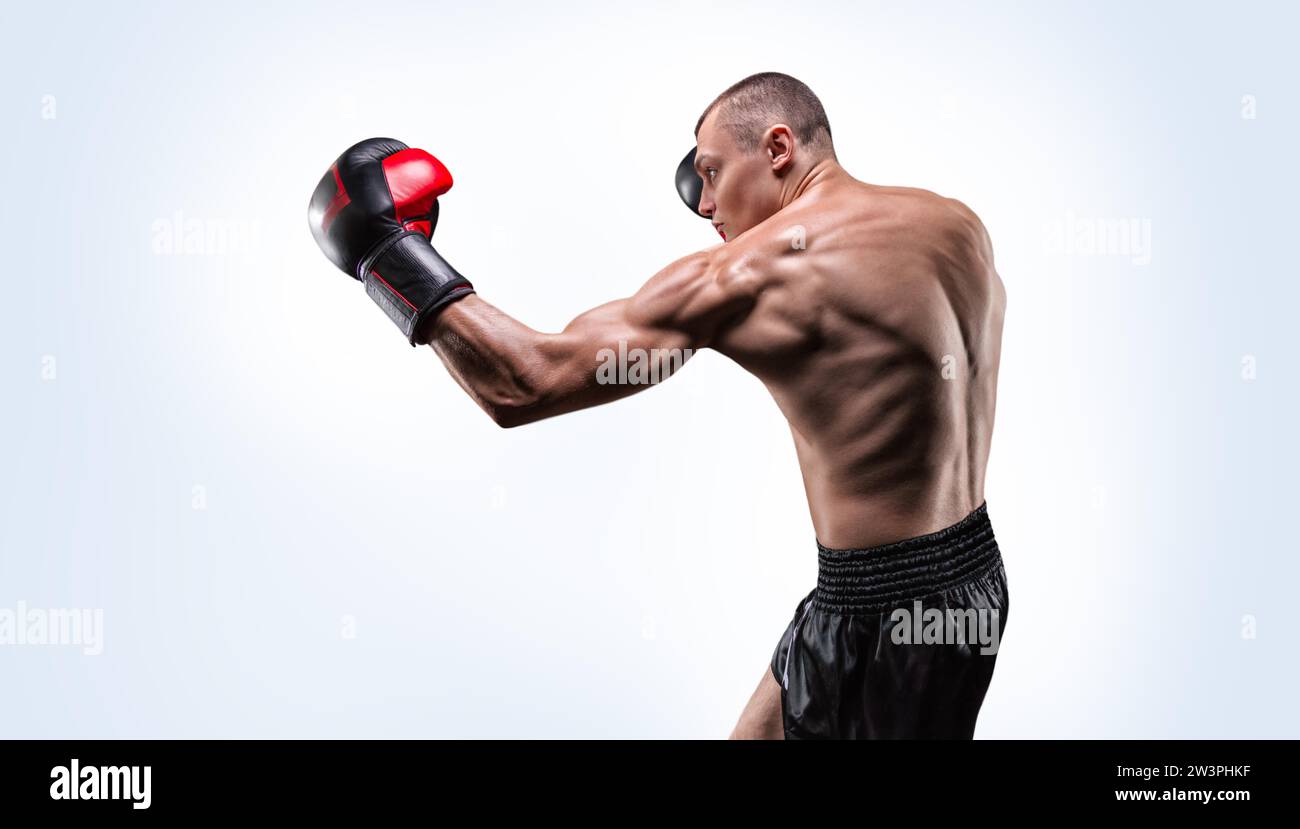 Muscular fighter boxing on a light background. Mixed martial arts ...