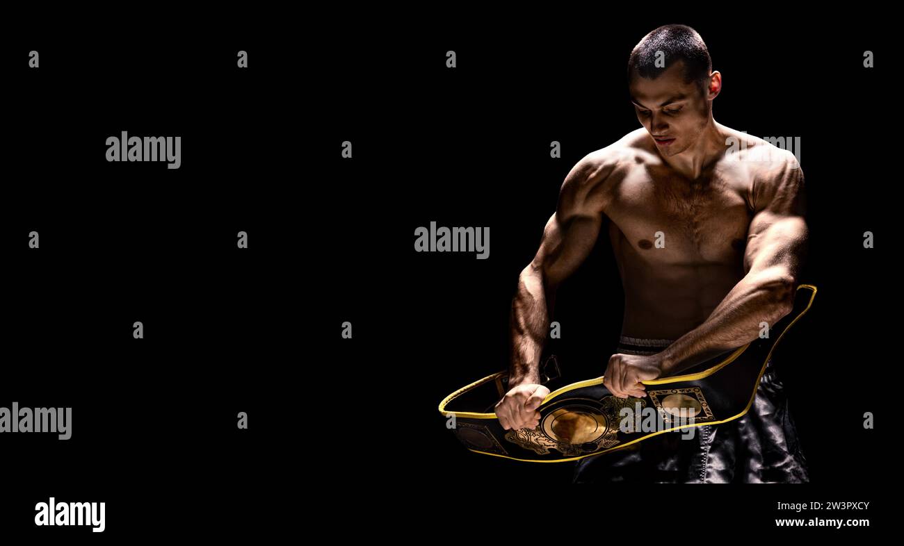 Professional boxer breaks an opponent's belt after a match. The concept ...
