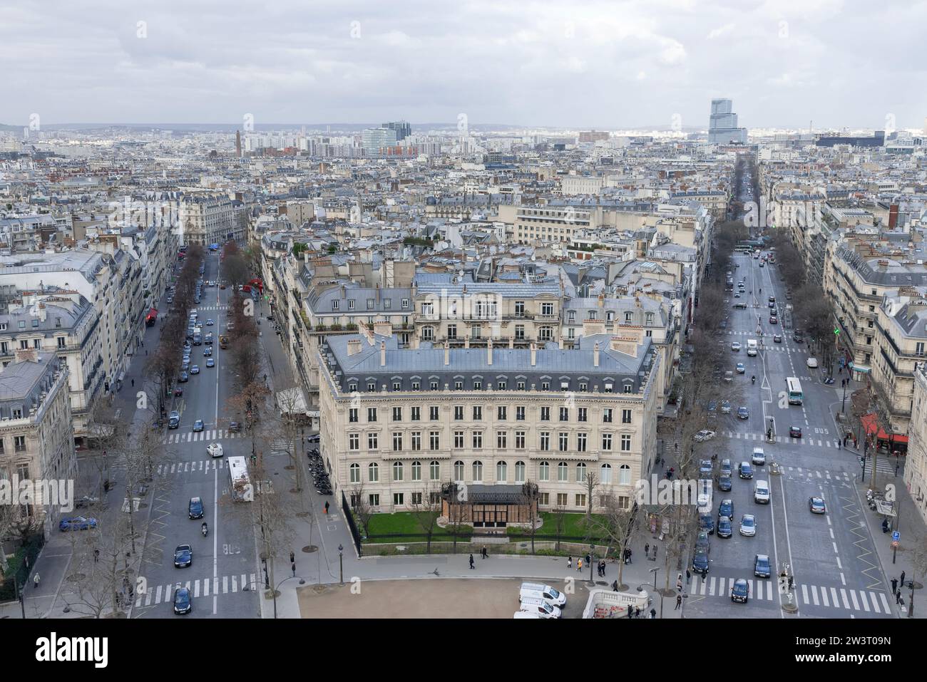 Paris, France - View of Paris from the triumphal arch with two avenues ...