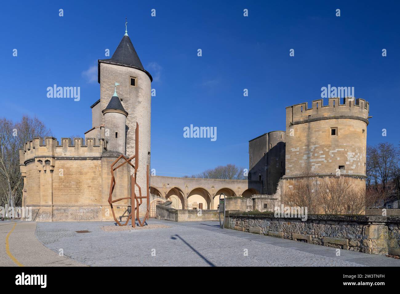 Metz, France - View of the Germans' Gate, on the river la Seille, a ...