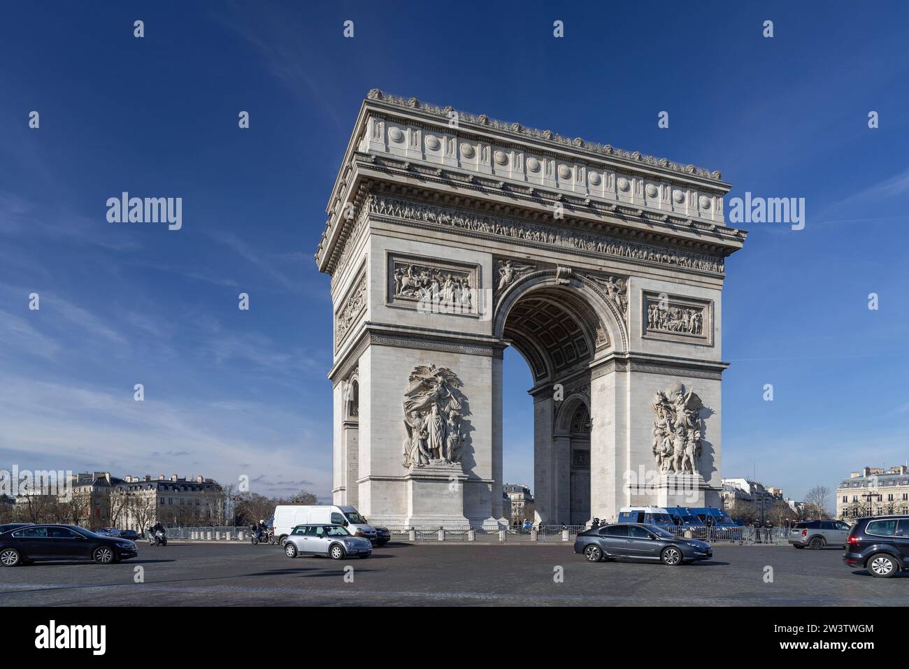 Paris, France - Focus on the famous french Arc de triomphe build ...