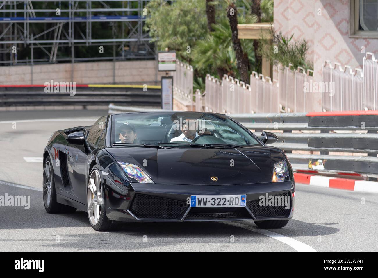 Monaco, Monaco - Black Lamborghini Gallardo LP560-4 Spyder driving on ...