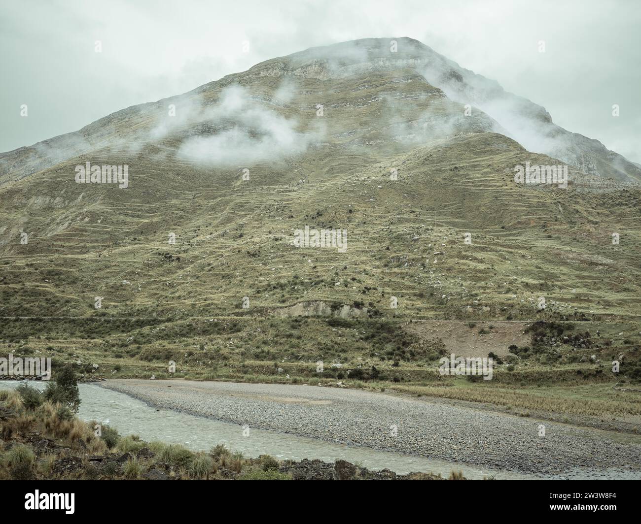 Landscape in the Andean highlands, Mantaro River, Curipata, Peru Stock ...