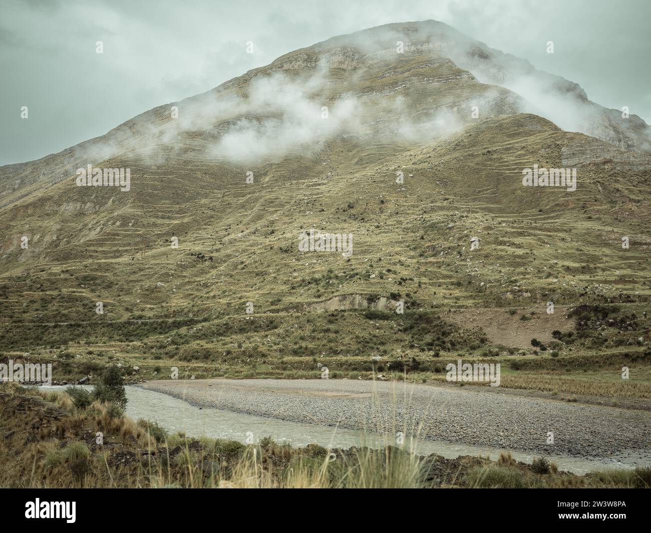 Landscape in the Andean highlands, Mantaro River, Curipata, Peru Stock ...
