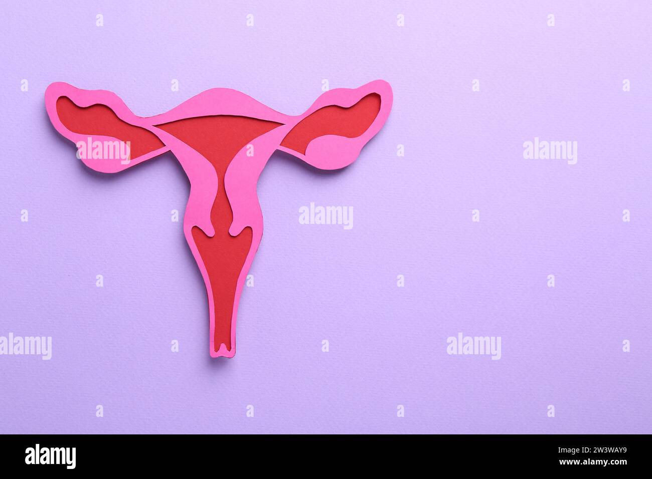 Reproductive medicine. Paper uterus on violet background, top view with ...