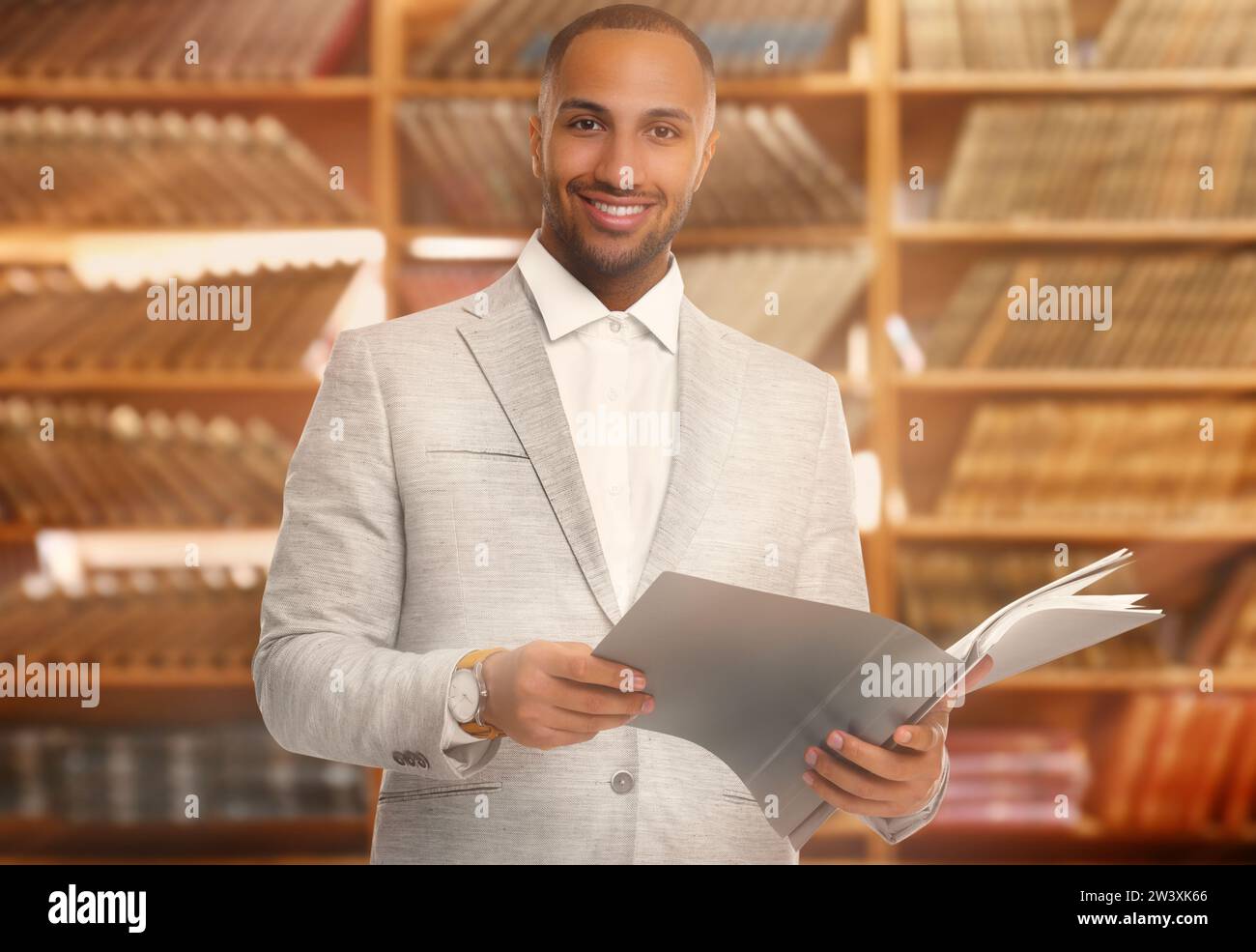 Lawyer, consultant, business owner. Confident man with file folders ...