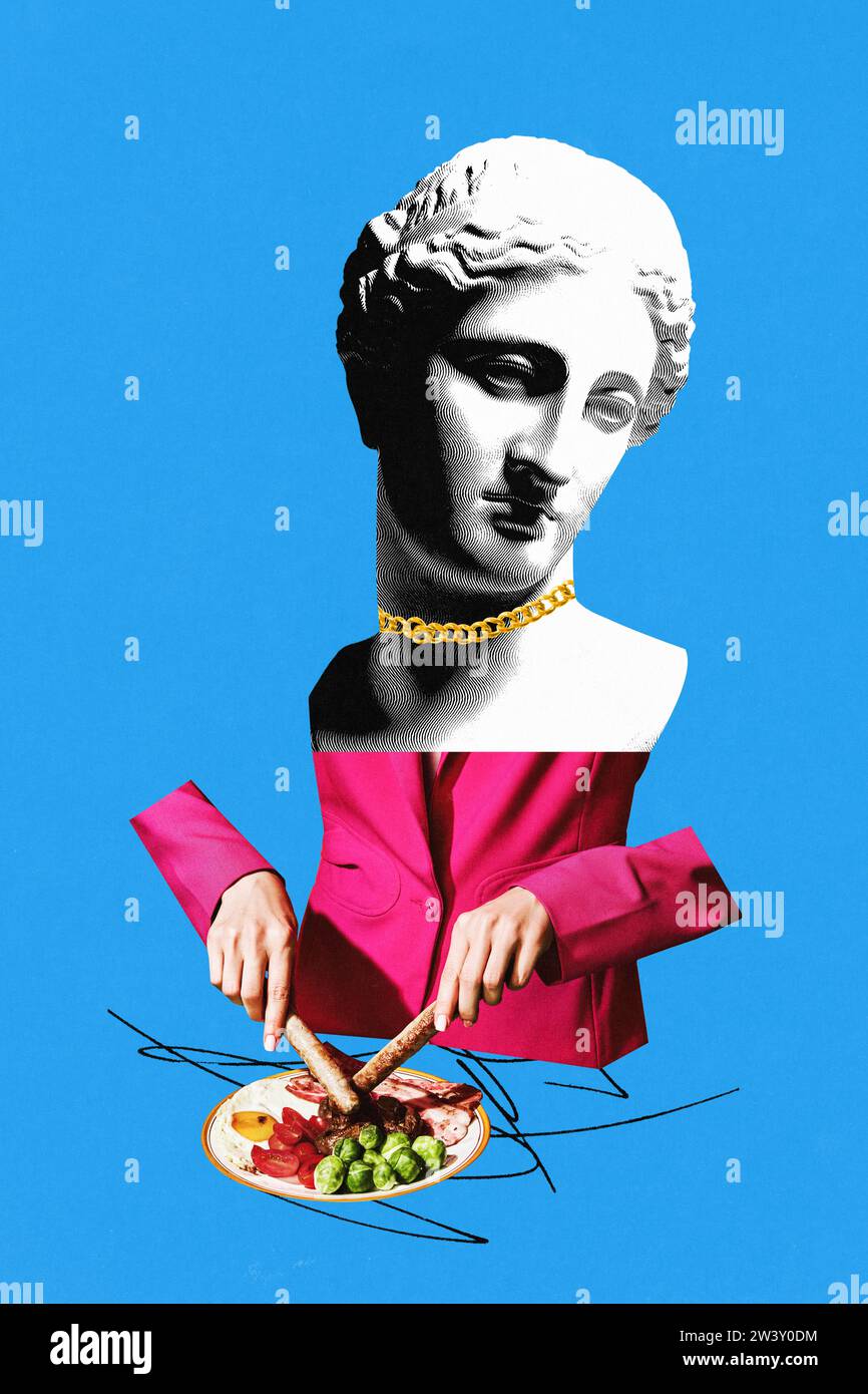 Contemporary art collage. female body with bust of antique renaissance ...