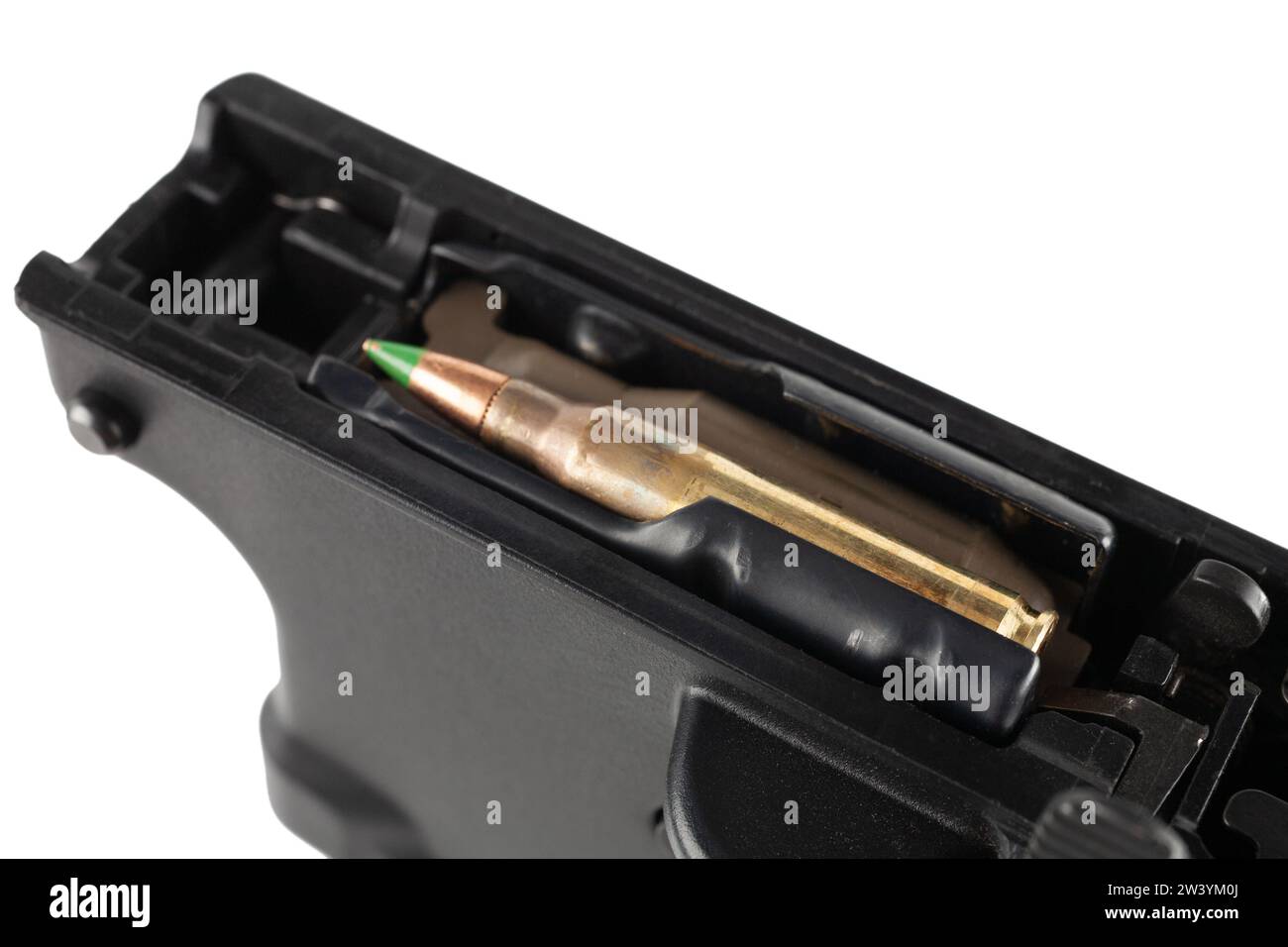 disassembled assault rifle. cartridge in the receiver isolated on white ...