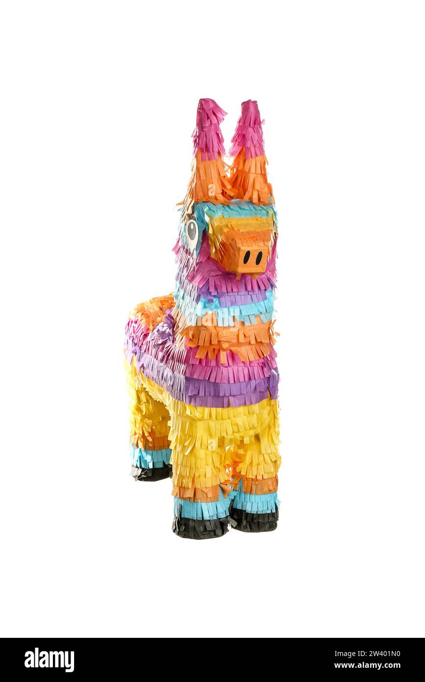 Bright colorful donkey pinata isolated on white Stock Photo - Alamy
