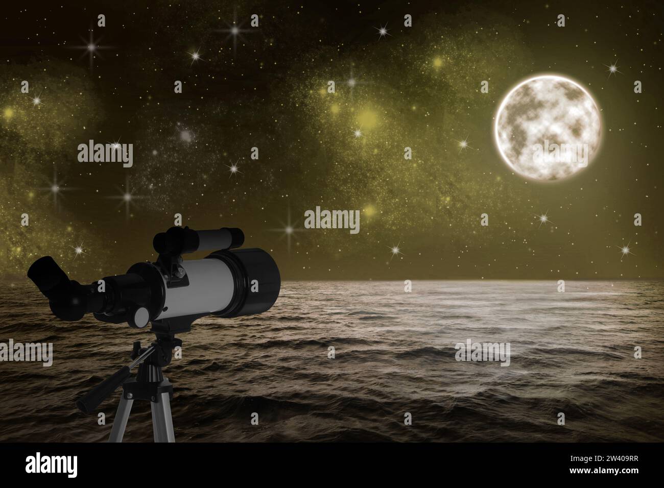 Astronomy. Viewing beautiful starry sky with full moon through ...