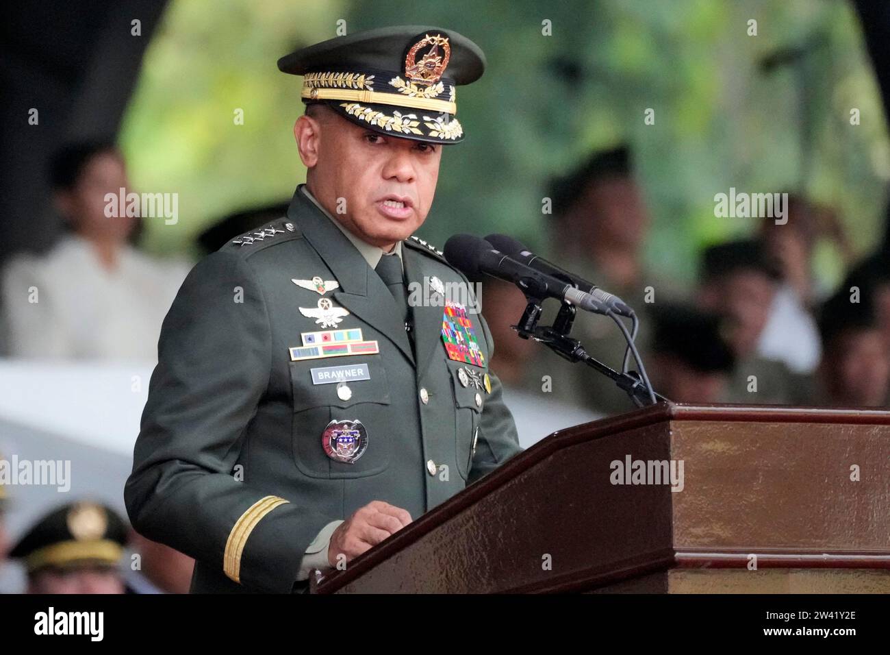 Philippines' military chief Gen. Romeo Brawner Jr. delivers his speech during the 88th ...
