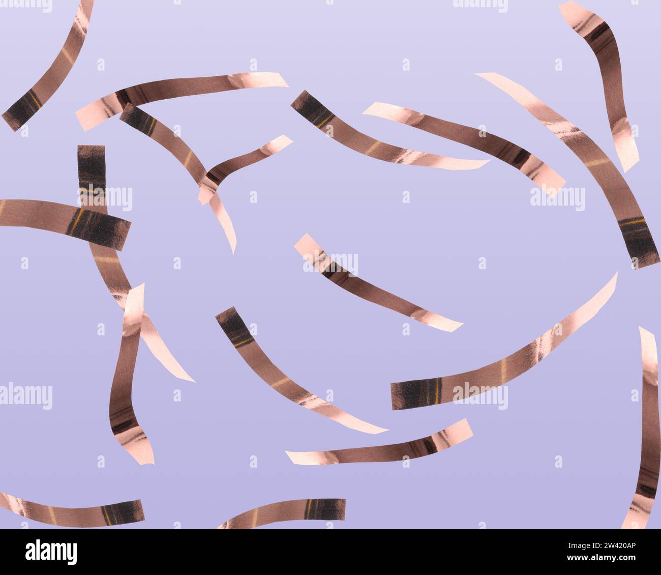 Shiny bronze confetti falling on pale violet background Stock Photo - Alamy