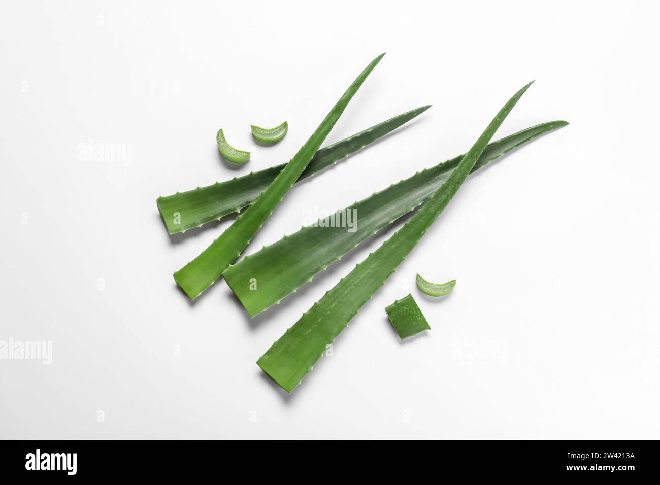 Cut aloe vera leaves on white background, flat lay Stock Photo - Alamy