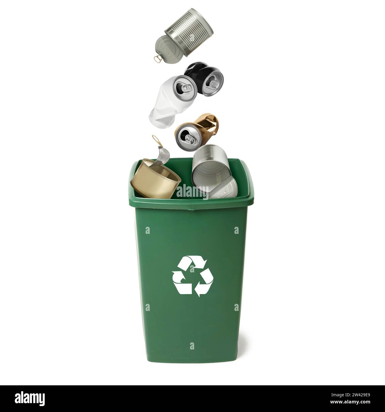 Garbage falling into trash bin on white background Stock Photo - Alamy