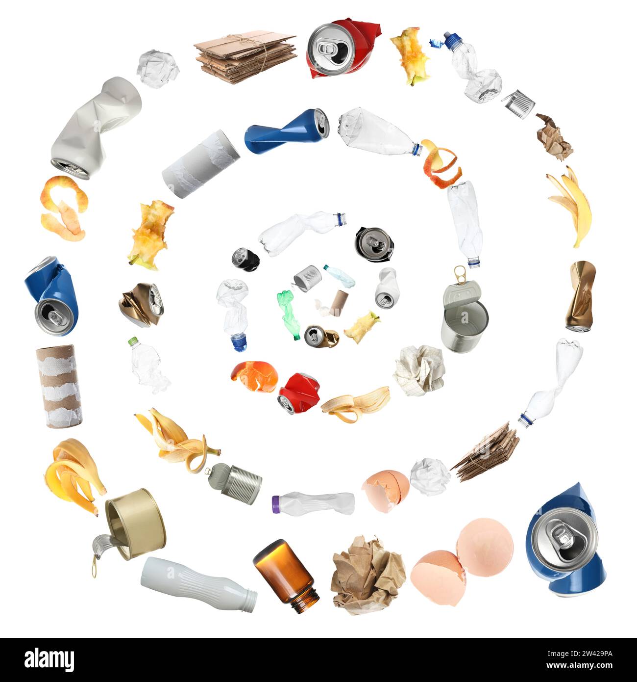 Lots of different garbage flying on white background Stock Photo - Alamy