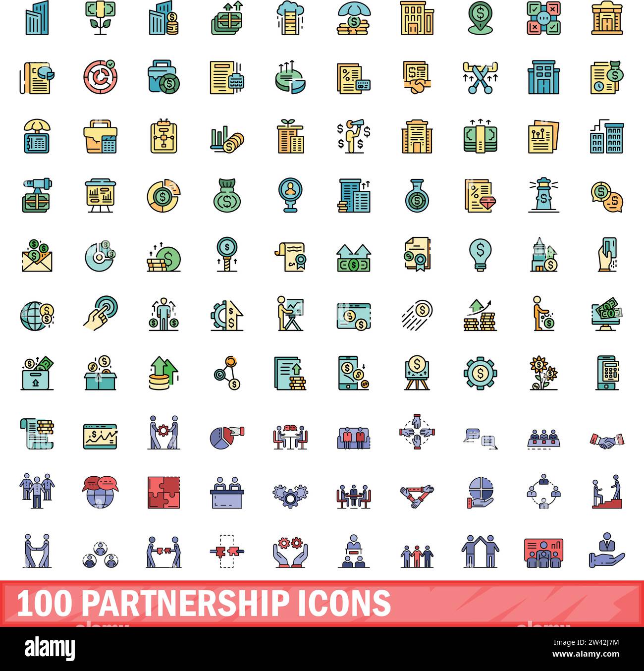 100 partnership icons set. Color line set of partnership vector icons ...