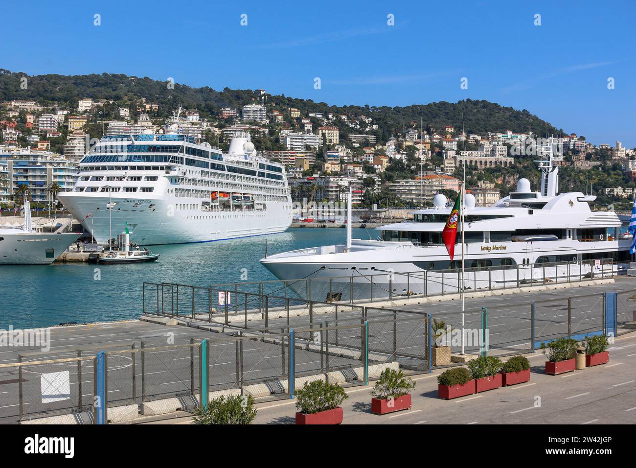 Cruise ship Pacific Princess (now Azamara Onward) in the port of Nice ...