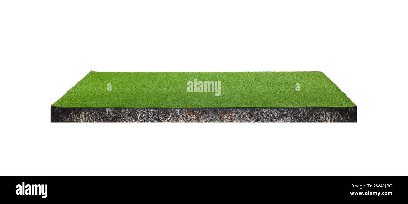 Green grass with soil. Land piece in shape of square isolated on white ...