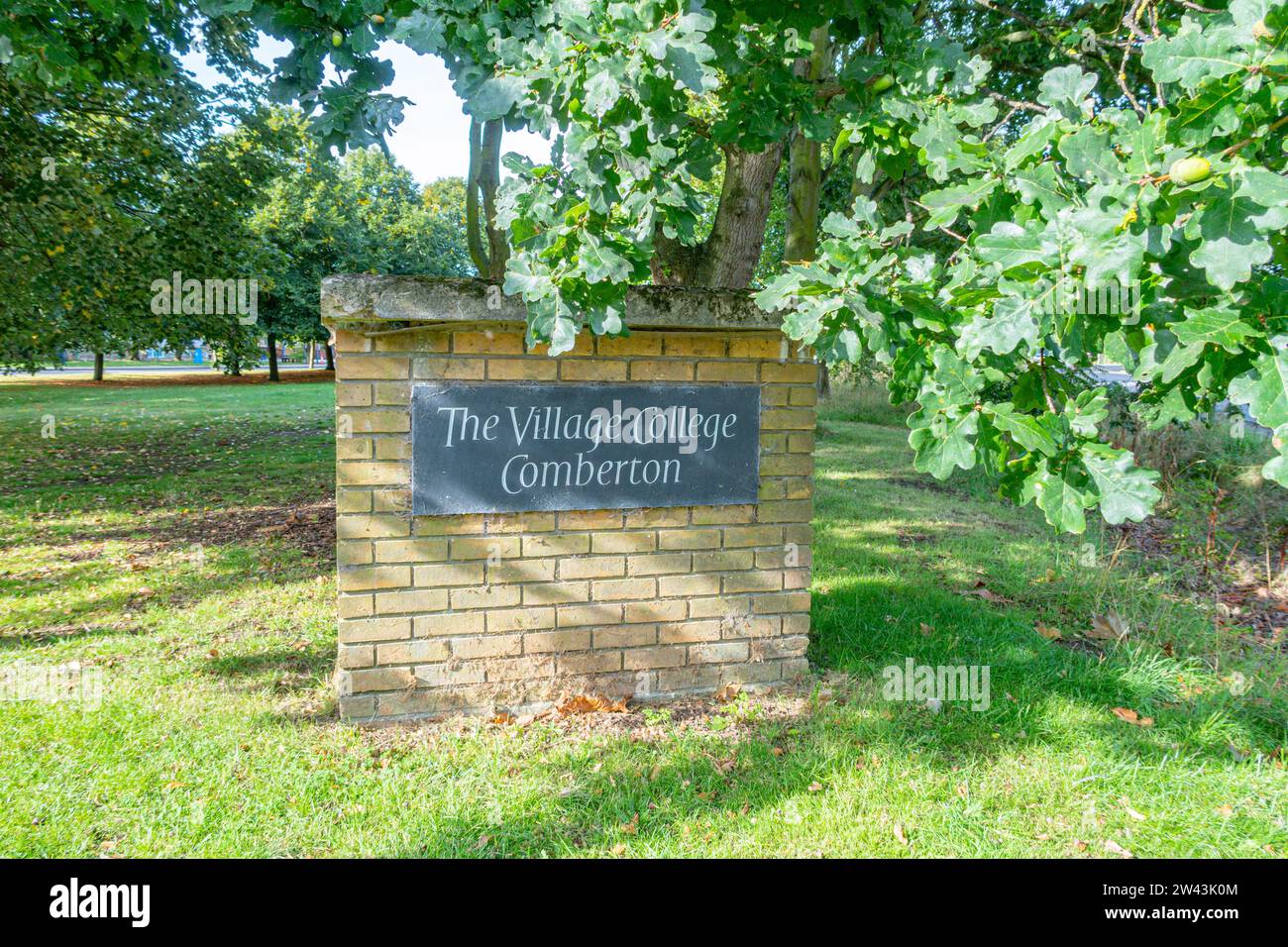 Comberton Village College Sign, Comberton, Cambridgeshire, UK Stock ...