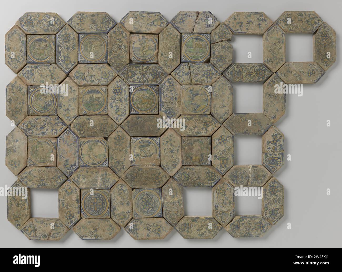 Thirteen hexagonal floor tiles, c. 1545 - c. 1570 Thirteen hexagonal ...