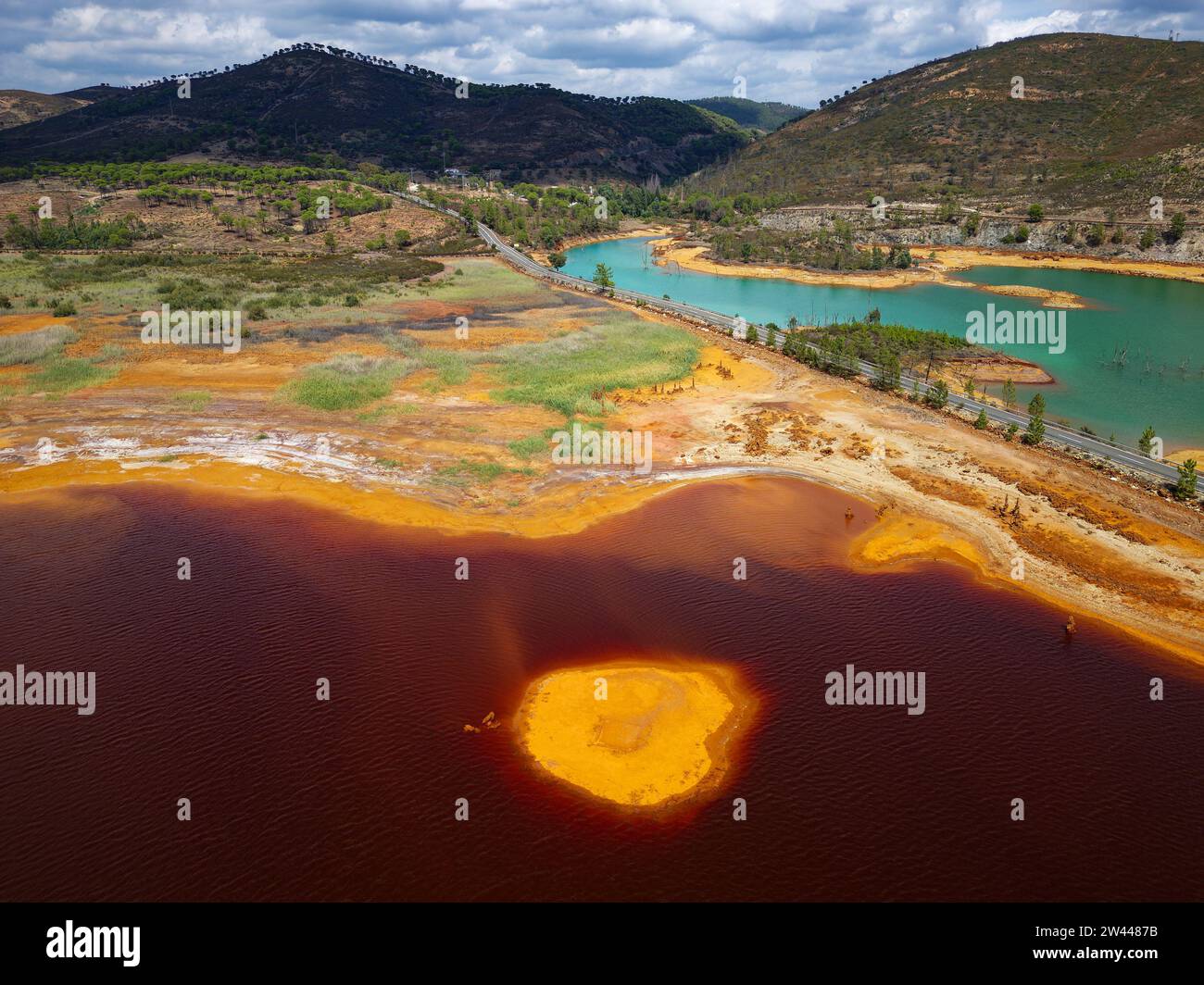 Aerial view of Mining activity. Polluted river and water. Apocalypse ...